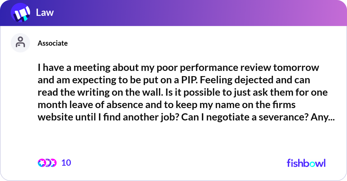 I have a meeting about my poor performance review ... | Fishbowl