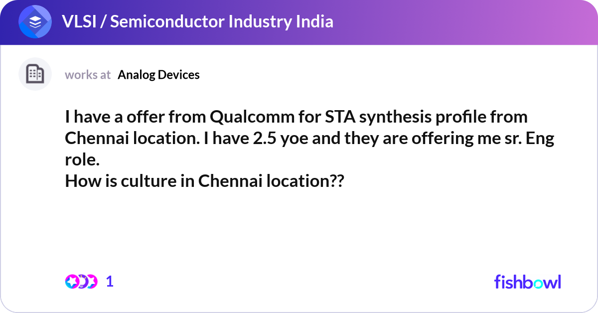 I have a offer from Qualcomm for STA synthesis pro... | Fishbowl