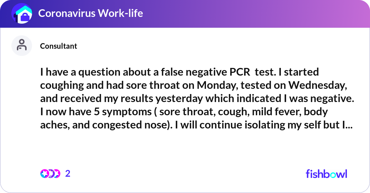 I have a question about a false negative PCR test... | Fishbowl
