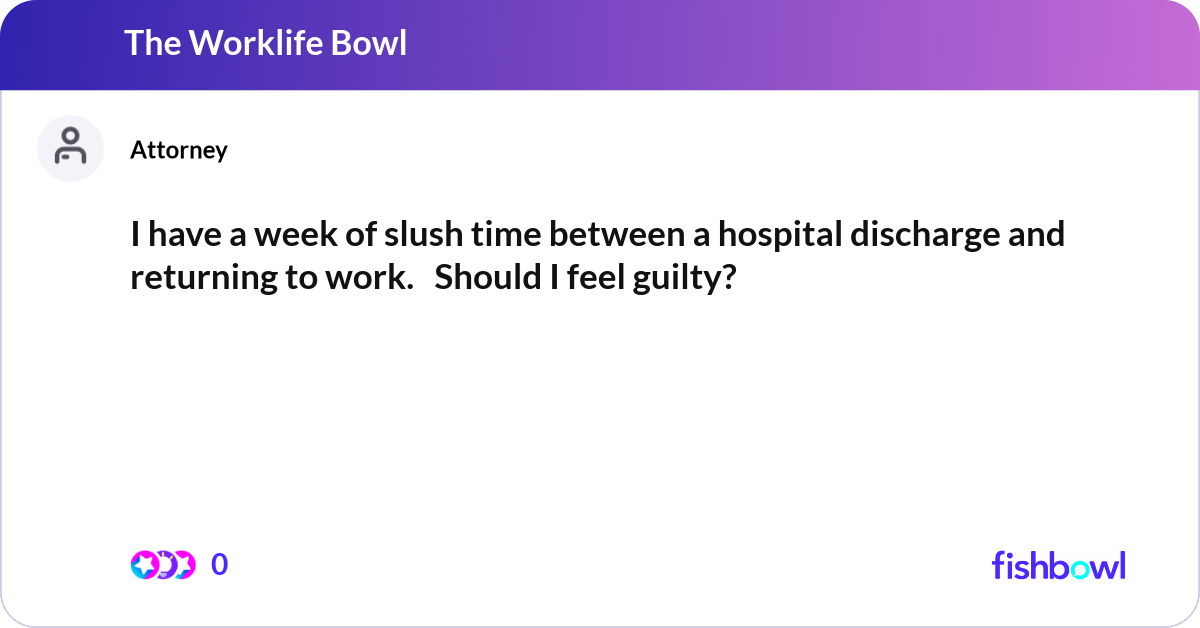 I have a week of slush time between a hospital dis... | Fishbowl