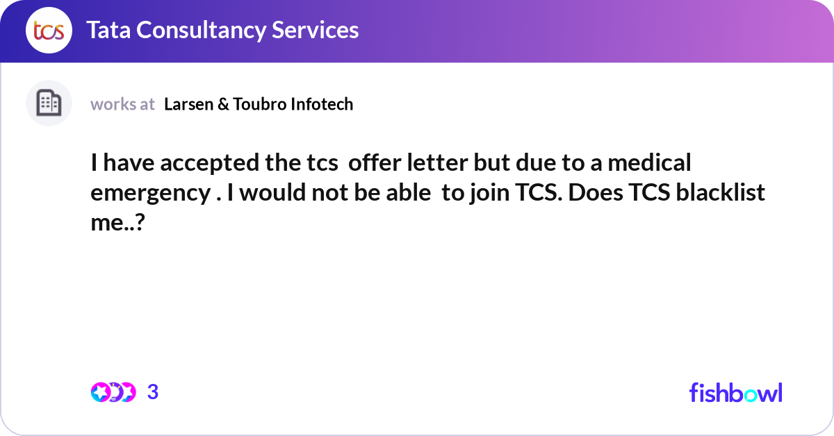 I have accepted the tcs offer letter but due to a... | Fishbowl