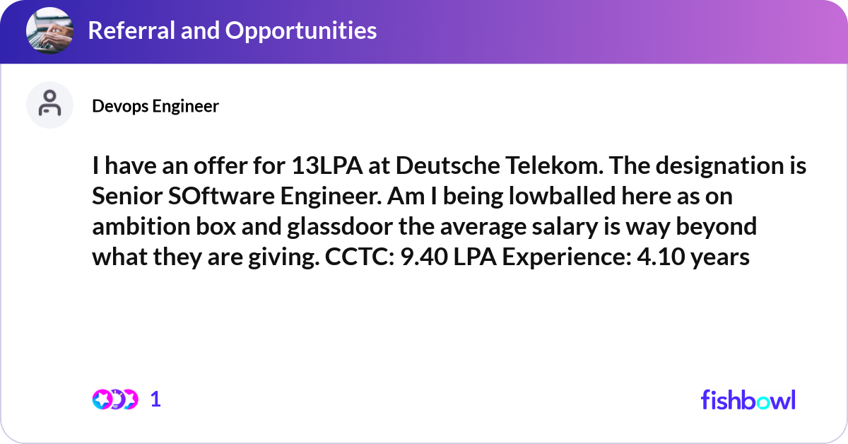 I have an offer for 13LPA at Deutsche Telekom. The... | Fishbowl