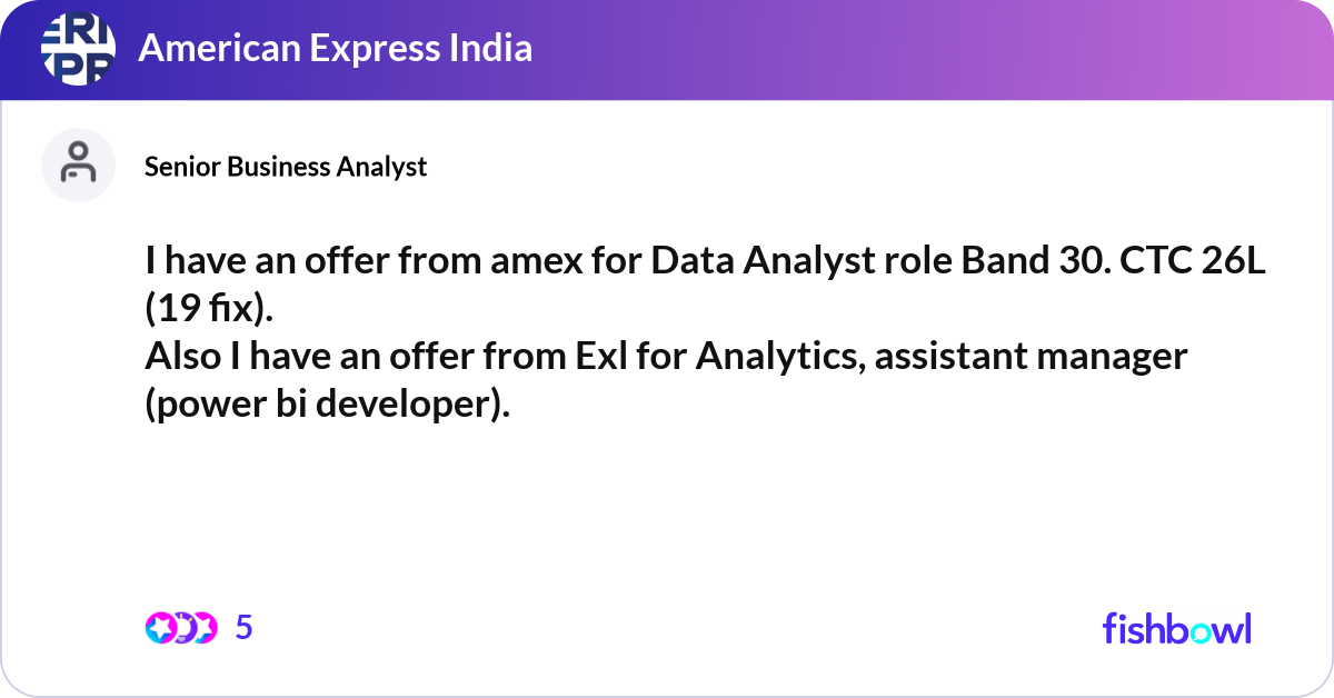 I have an offer from amex for Data Analyst role Ba... | Fishbowl