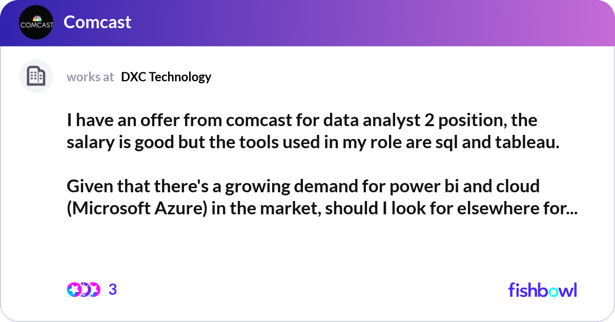 I have an offer from comcast for data analyst 2 po... | Fishbowl