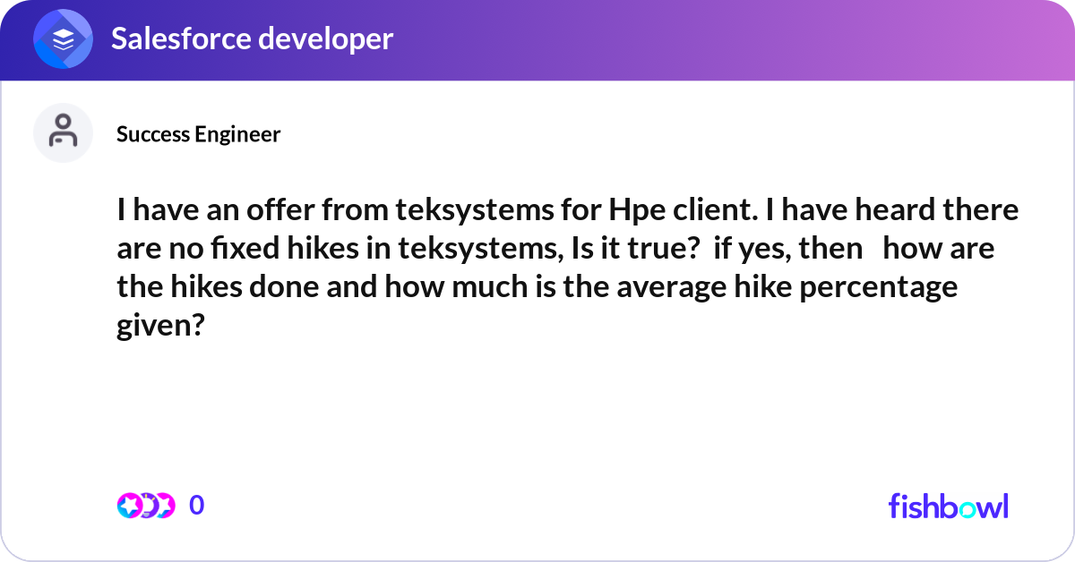 I have an offer from teksystems for Hpe client. I ... | Fishbowl