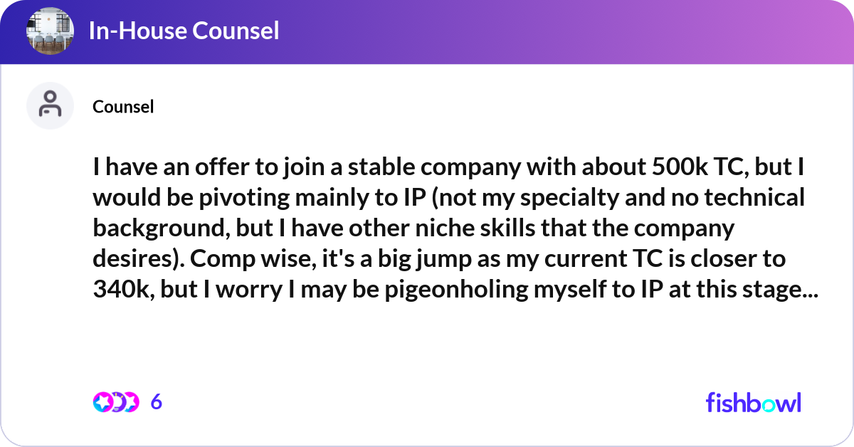 I have an offer to join a stable company with abou... | Fishbowl