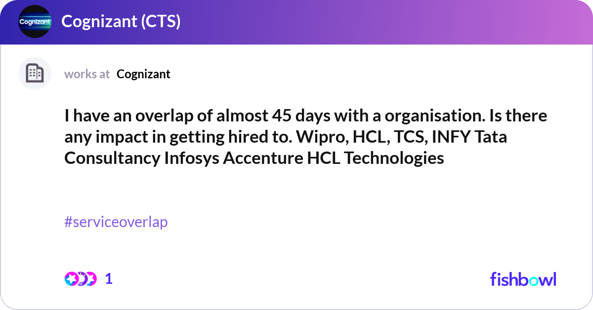 I have an overlap of almost 45 days with a organis... | Fishbowl