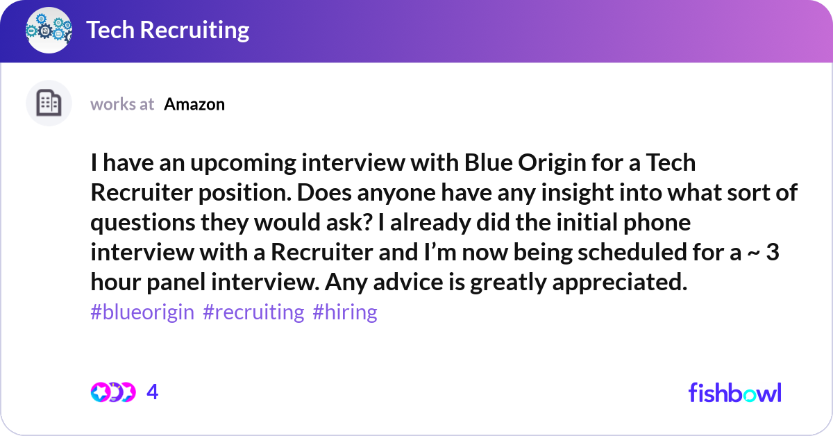 I have an upcoming interview with Blue Origin for ... | Fishbowl