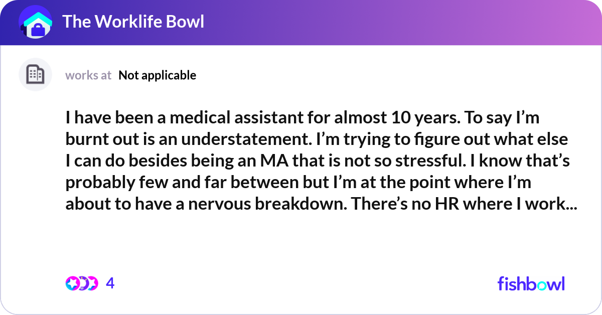 I have been a medical assistant for almost 10 year... | Fishbowl