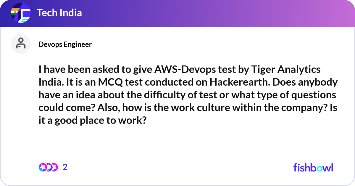 I have been asked to give AWS-Devops test by Tiger... | Fishbowl