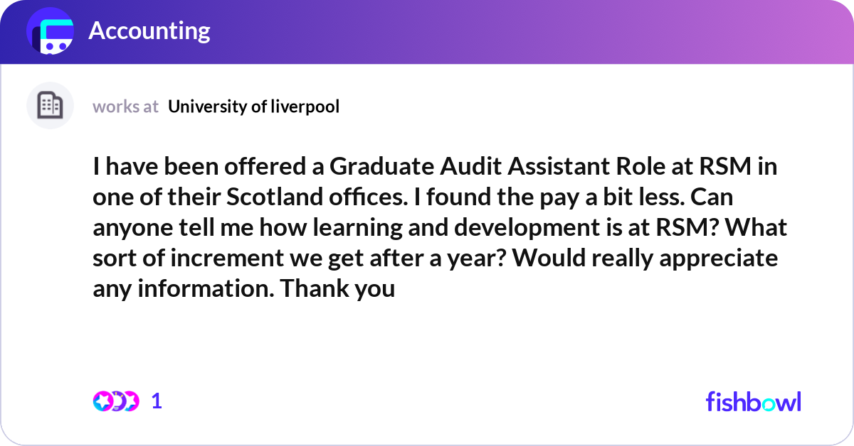 I have been offered a Graduate Audit Assistant Rol... | Fishbowl