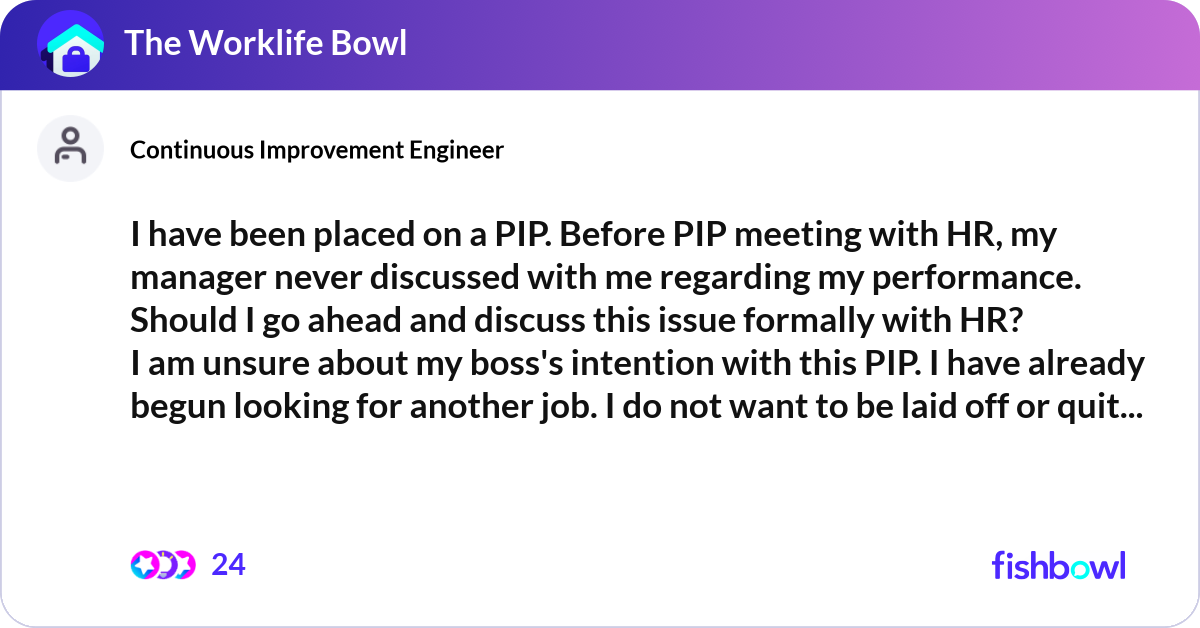 I have been placed on a PIP. Before PIP meeting wi... | Fishbowl