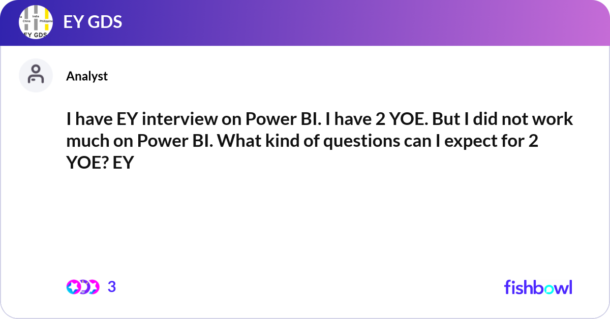I have EY interview on Power BI. I have 2 YOE. But... | Fishbowl