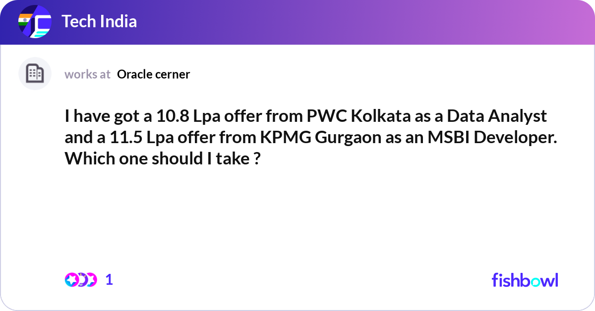 I have got a 10.8 Lpa offer from PWC Kolkata as a ... | Fishbowl