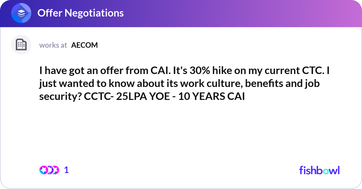 I have got an offer from CAI. It's 30% hike on my ... | Fishbowl