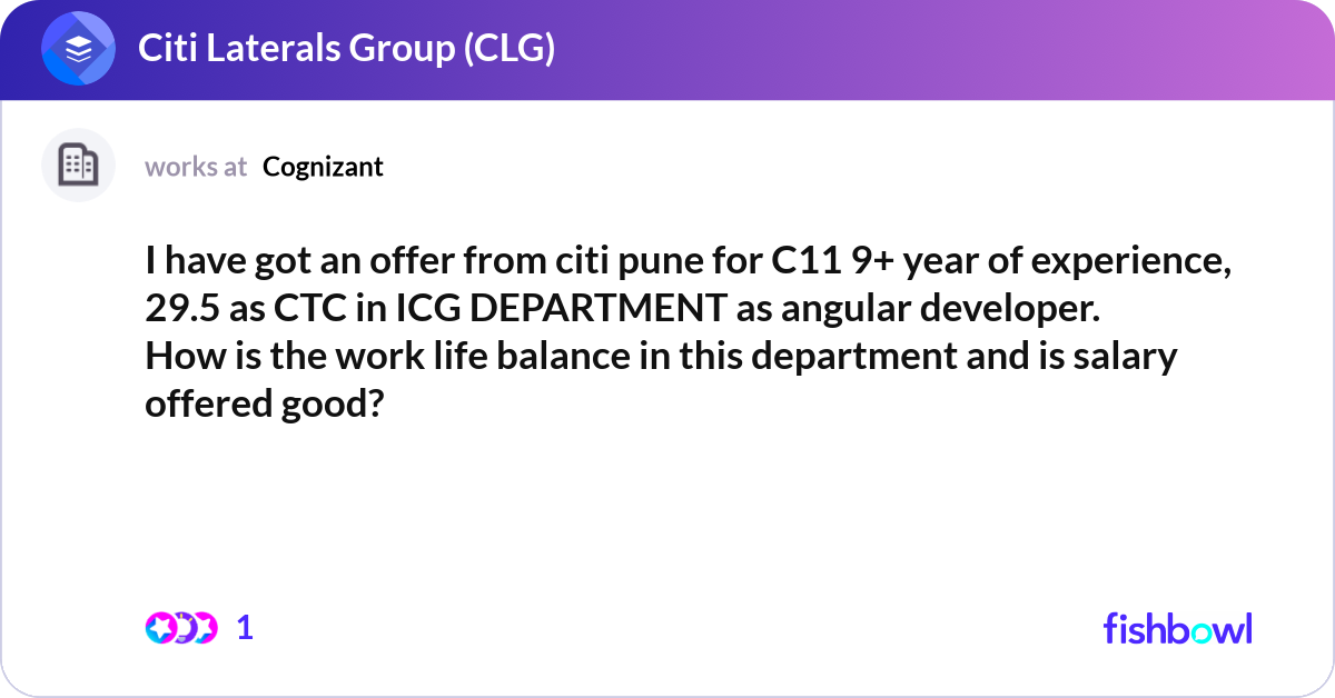 I have got an offer from citi pune for C11 9+ year... | Fishbowl
