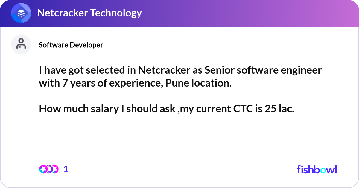 I have got selected in Netcracker as Senior softwa... | Fishbowl