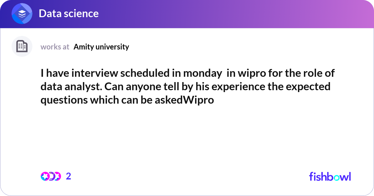 I have interview scheduled in monday in wipro for... | Fishbowl