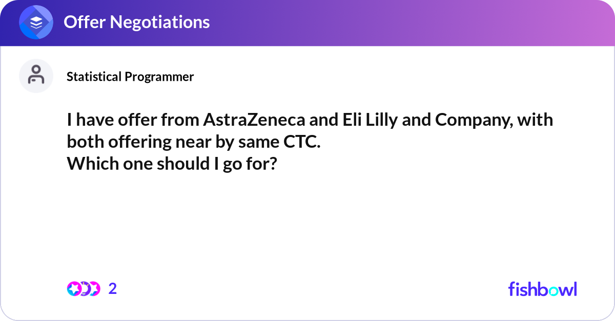 I have offer from AstraZeneca and Eli Lilly and Co... | Fishbowl