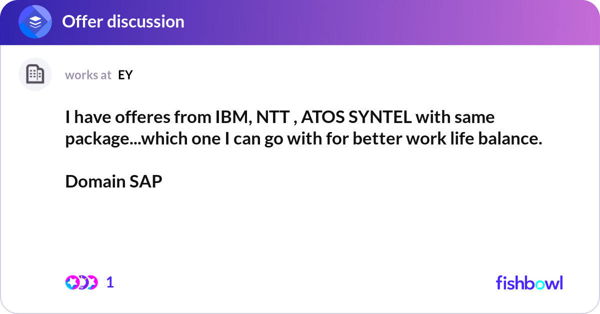 I have offeres from IBM, NTT , ATOS SYNTEL with sa... | Fishbowl