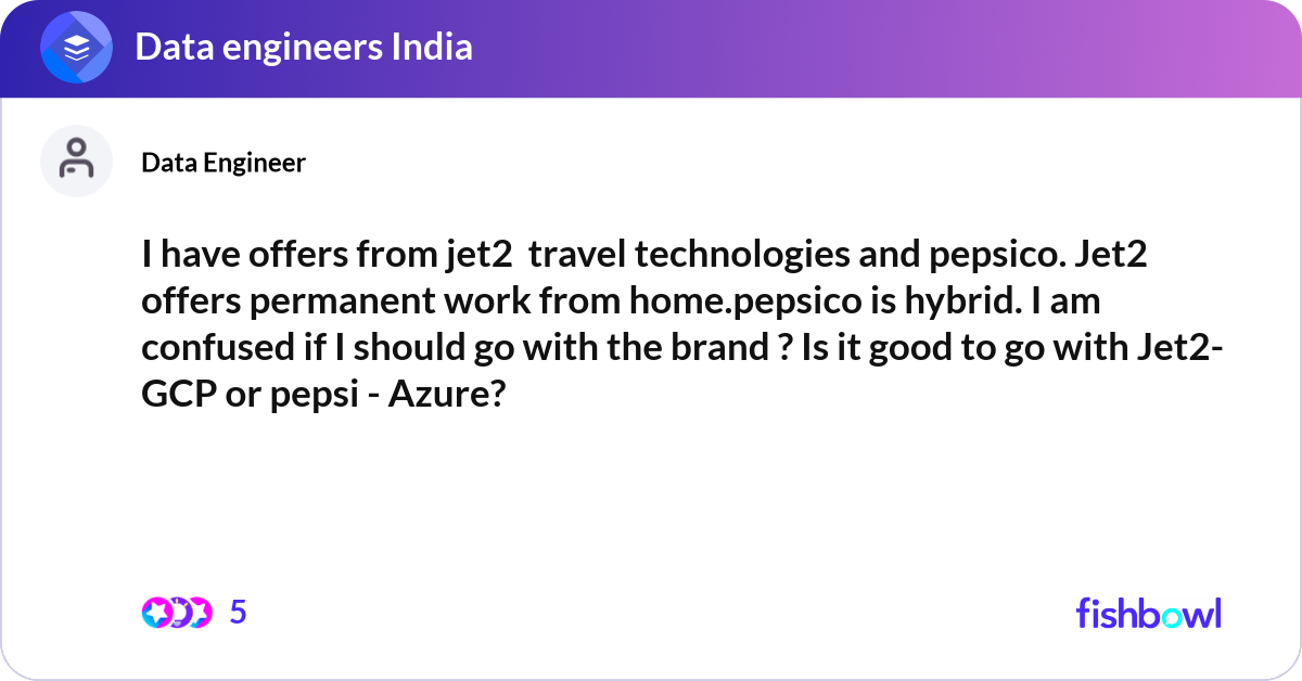 I have offers from jet2 travel technologies and p... | Fishbowl