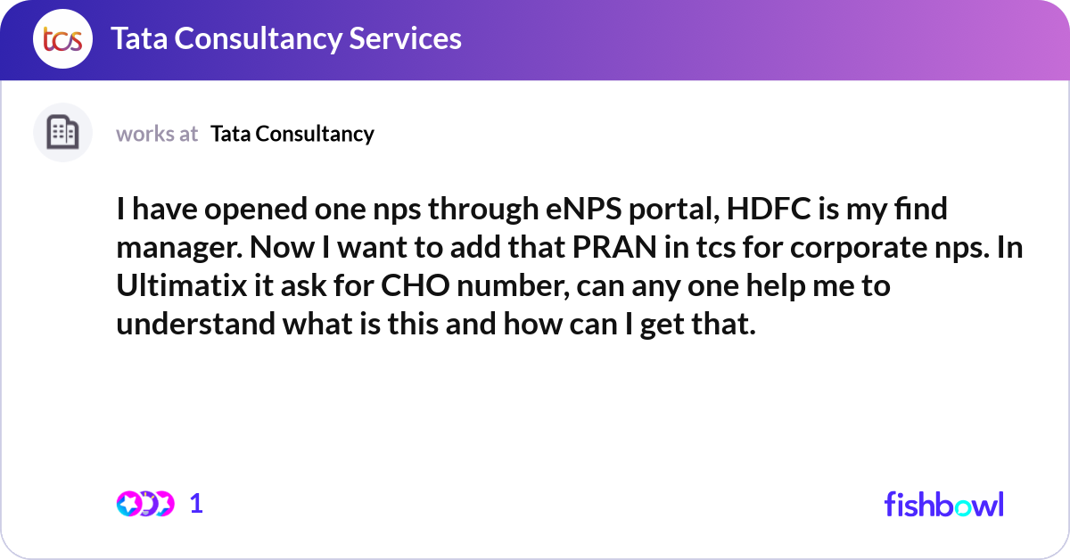 I have opened one nps through eNPS portal, HDFC is... | Fishbowl