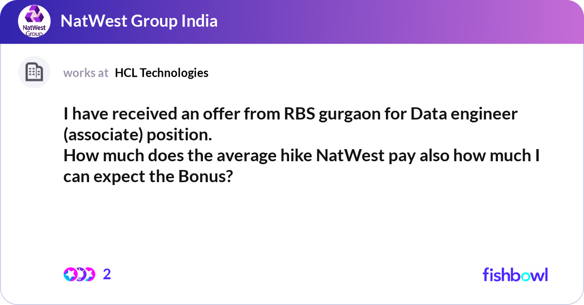 I have received an offer from RBS gurgaon for Data... | Fishbowl