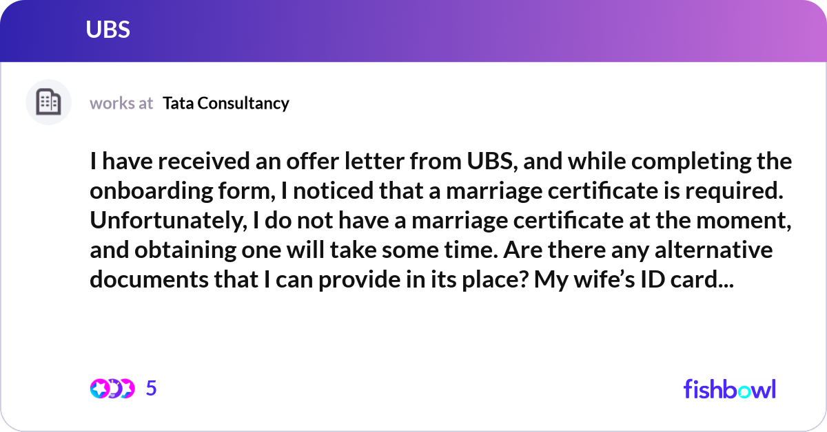 I have received an offer letter from UBS, and whil... | Fishbowl