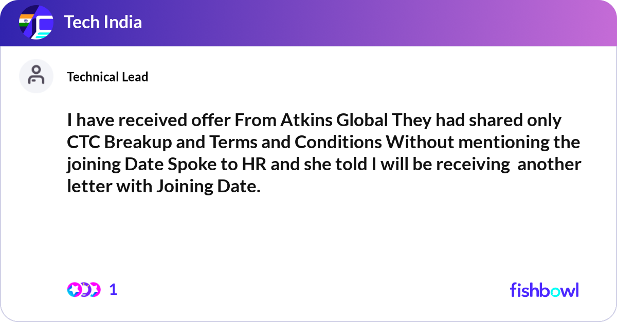 I have received offer From Atkins Global They had ... | Fishbowl