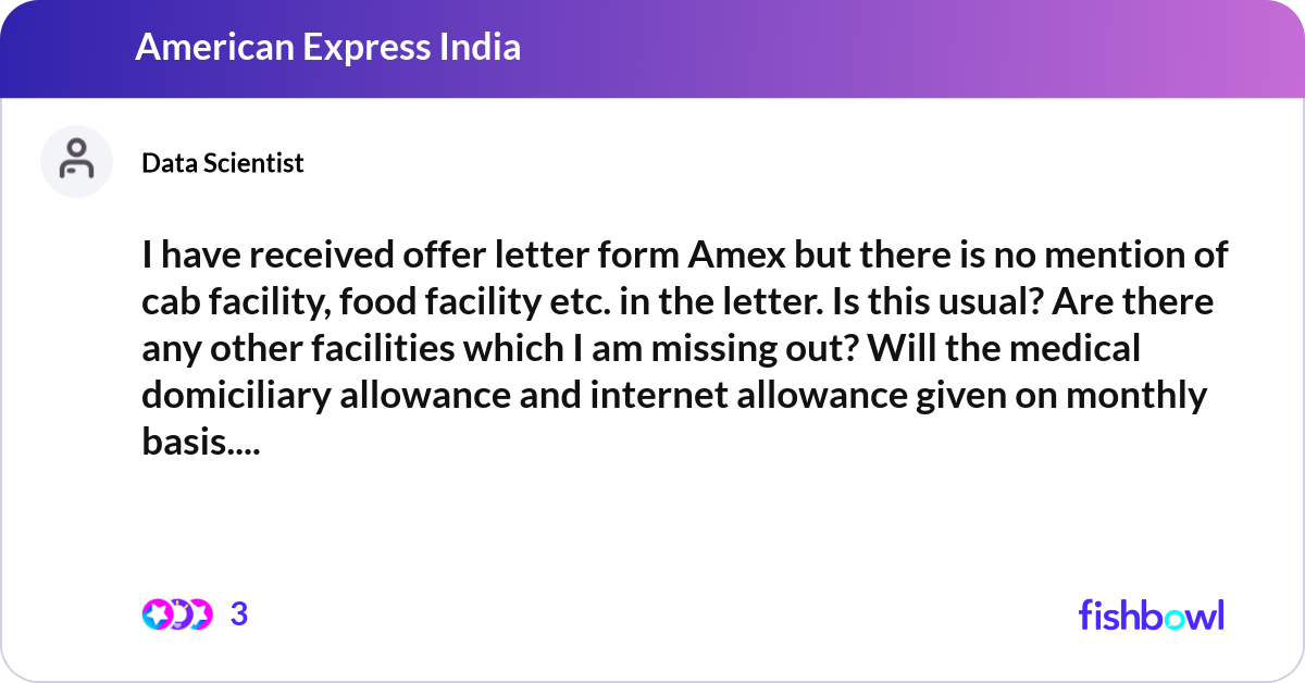 I have received offer letter form Amex but there i... | Fishbowl