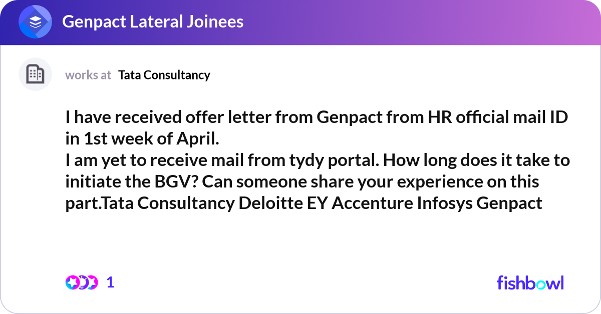 I have received offer letter from Genpact from HR ... | Fishbowl