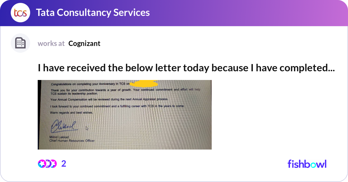 I have received the below letter today because I h... | Fishbowl