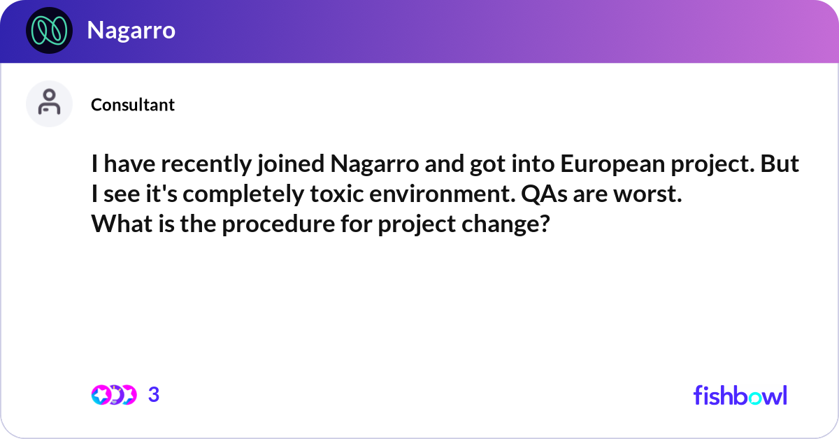 I have recently joined Nagarro and got into Europe... | Fishbowl