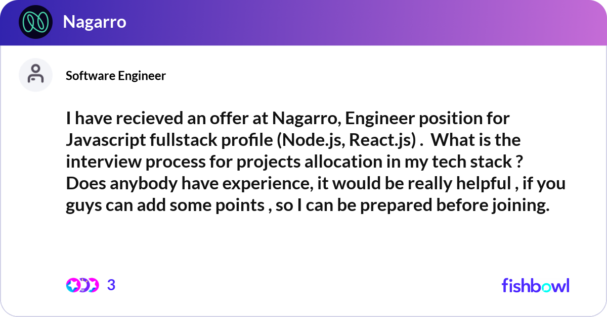 I have recieved an offer at Nagarro, Engineer posi... | Fishbowl