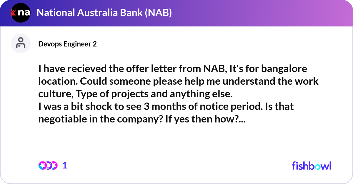I have recieved the offer letter from NAB, It's fo... | Fishbowl