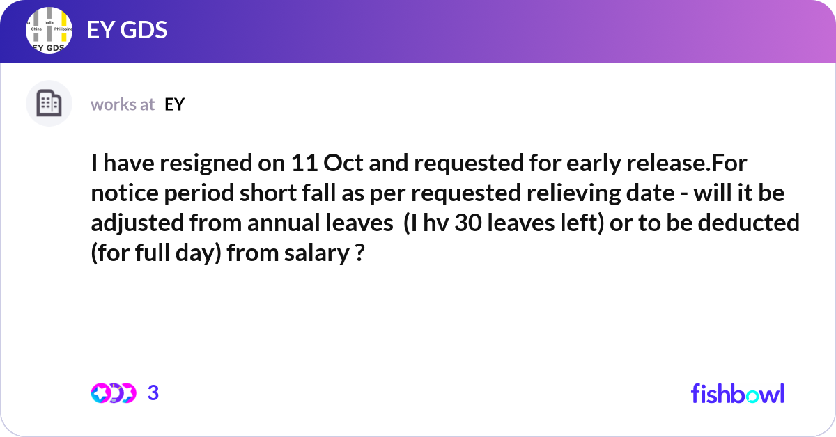 I have resigned on 11 Oct and requested for early ... | Fishbowl