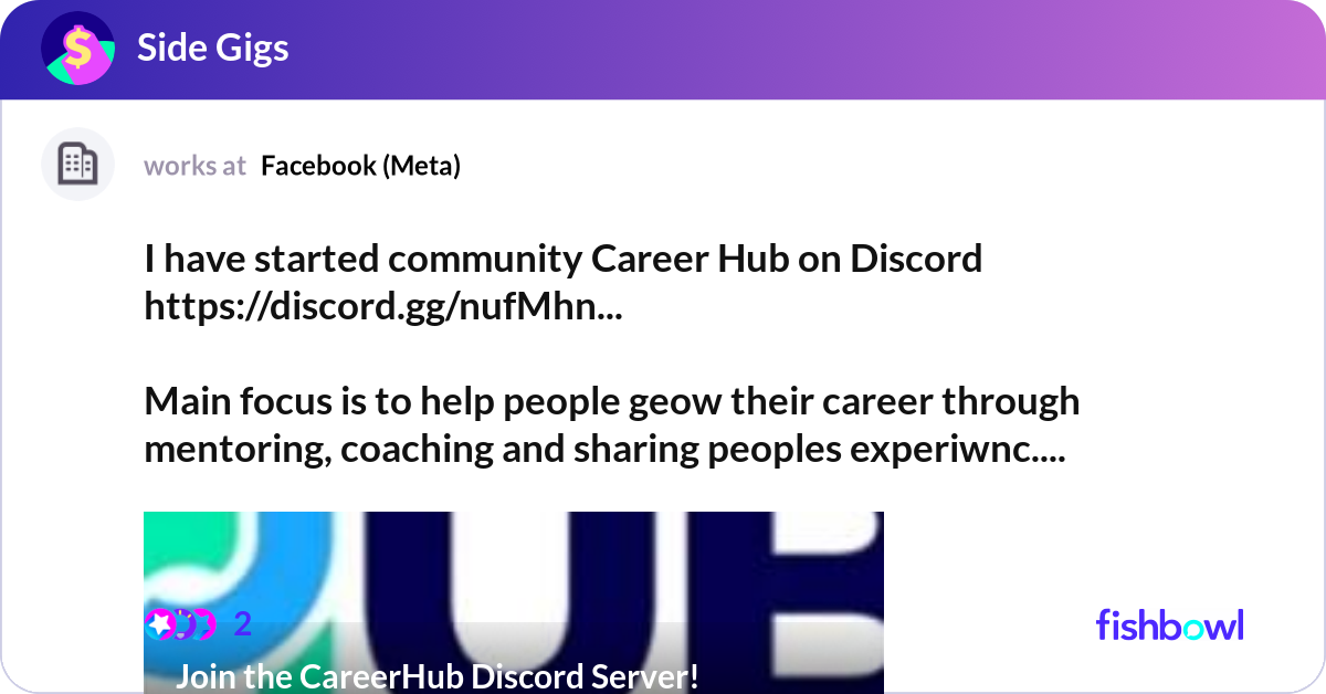 I have started community Career Hub on Discord htt... | Fishbowl