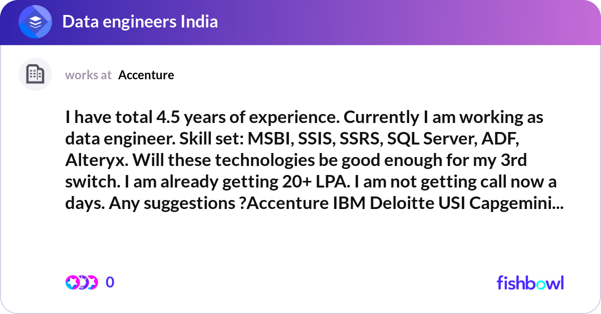 I have total 4.5 years of experience. Currently I ... | Fishbowl