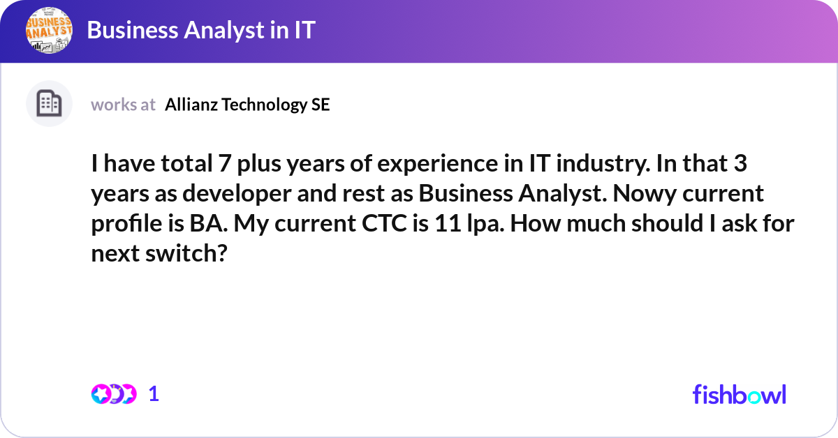 I have total 7 plus years of experience in IT indu... | Fishbowl