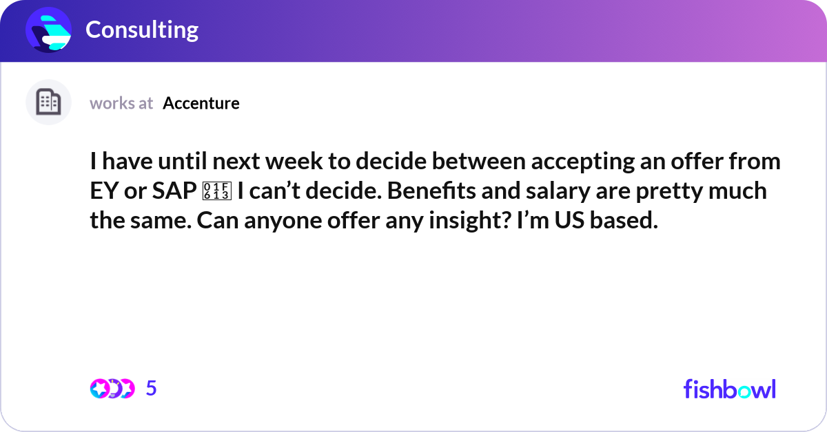 I have until next week to decide between accepting... | Fishbowl