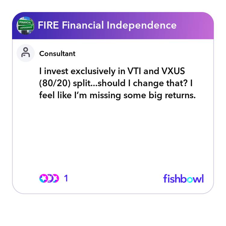 I invest exclusively in VTI and VXUS (80/20) split... | Fishbowl