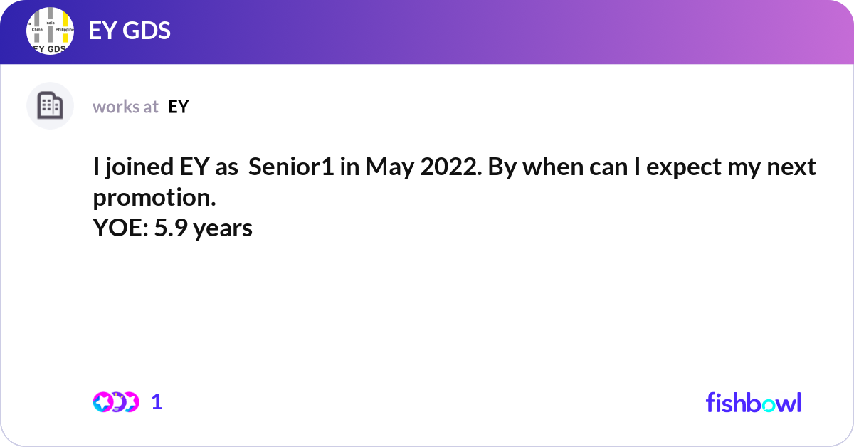 I joined EY as Senior1 in May 2022. By when can I... | Fishbowl