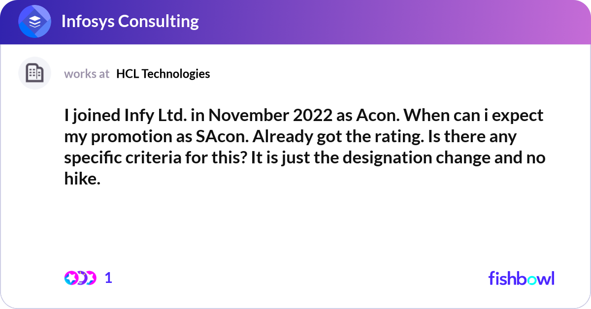 I joined Infy Ltd. in November 2022 as Acon. When ... | Fishbowl