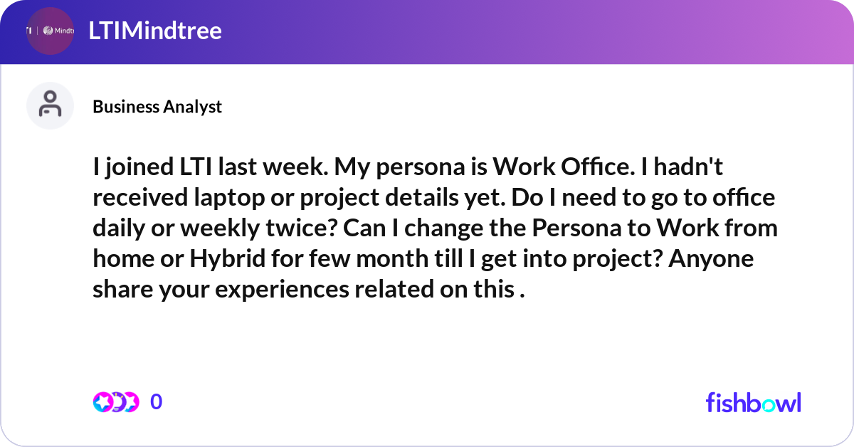 I joined LTI last week. My persona is Work Office.... | Fishbowl