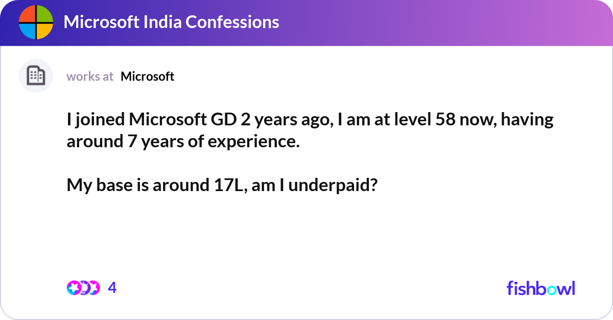 I joined Microsoft GD 2 years ago, I am at level 5... | Fishbowl