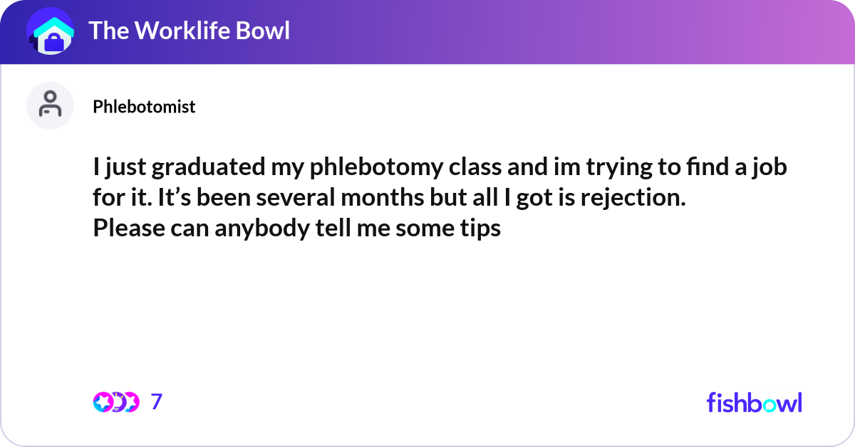 I just graduated my phlebotomy class and im trying... | Fishbowl