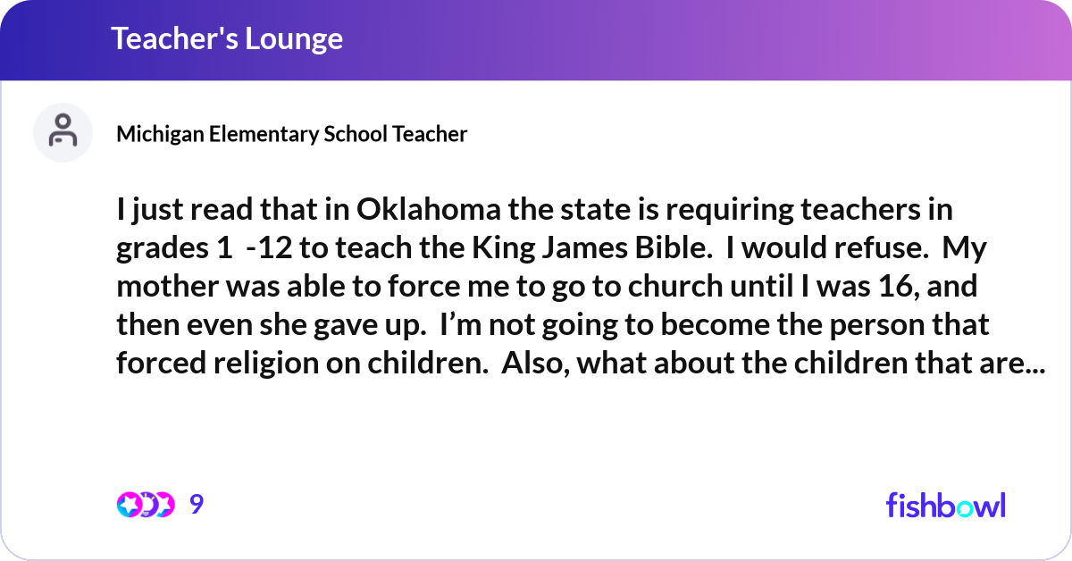 I just read that in Oklahoma the state is requirin... | Fishbowl