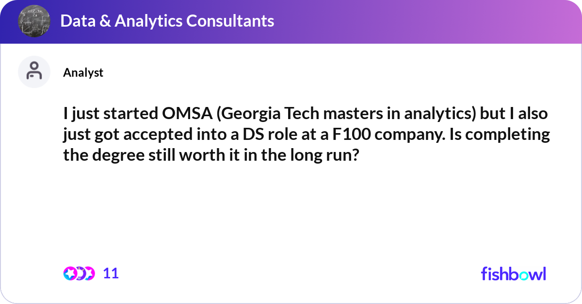 I just started OMSA (Georgia Tech masters in analy... | Fishbowl