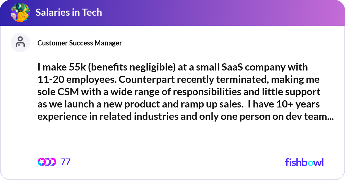 I make 55k (benefits negligible) at a small SaaS c... | Fishbowl