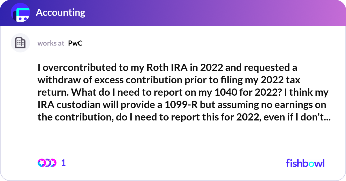 I overcontributed to my Roth IRA in 2022 and reque... | Fishbowl